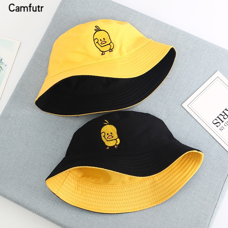 Men Women Little Yellow Duck Two Side Bucket Hat Bob Boys Girls Fashion ...