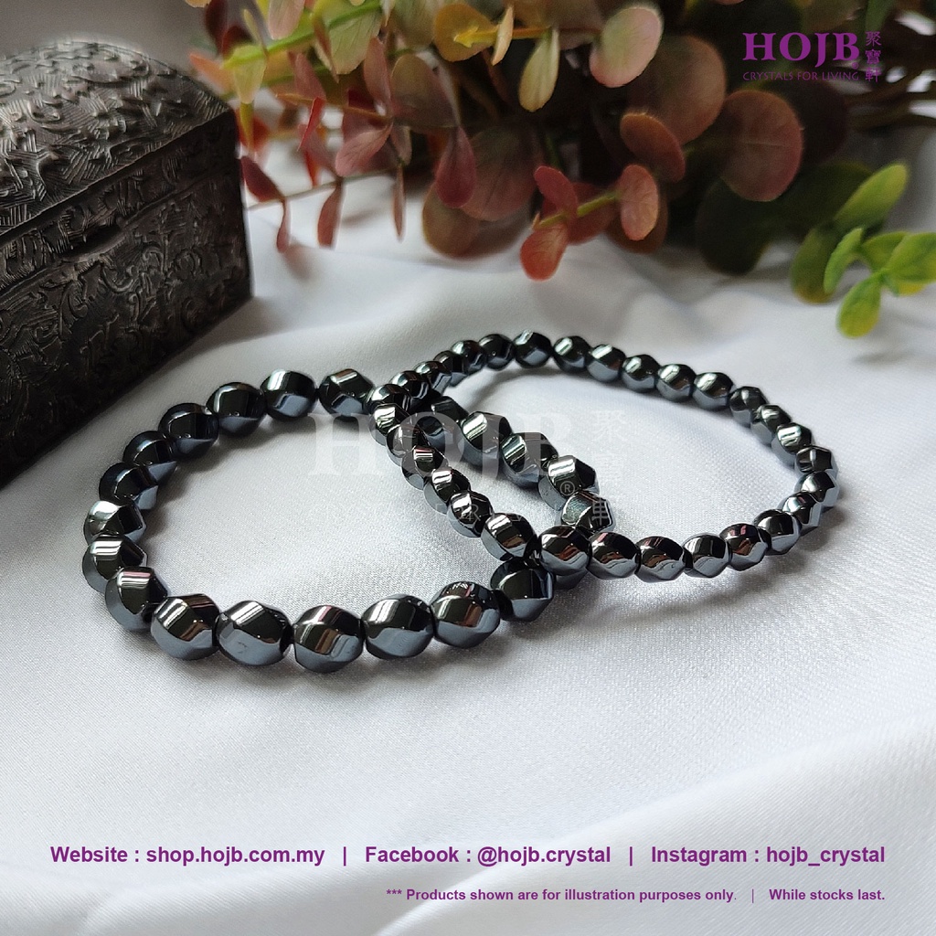 HOJB Natural Hematite Stone Spin Beads Bracelet 6-8mm 聚寶軒天然乌刚石(赤铁矿 ...