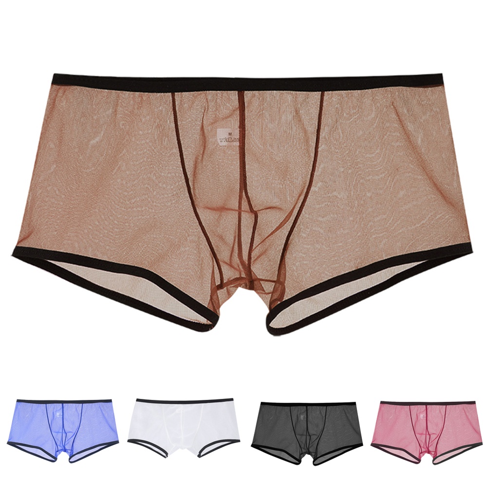 Sexy Mens Sheer Mesh Boxer Briefs Transparent Underwear Shorts Trunks ...