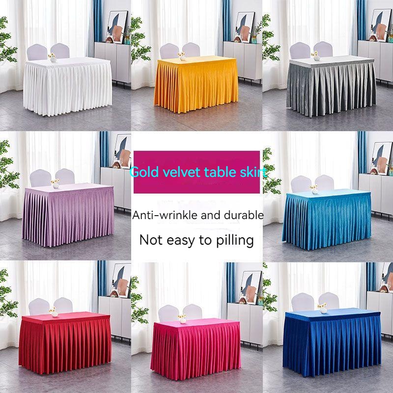long table skirting Rectangular Tablecloth Golden Velvet Hotel ...
