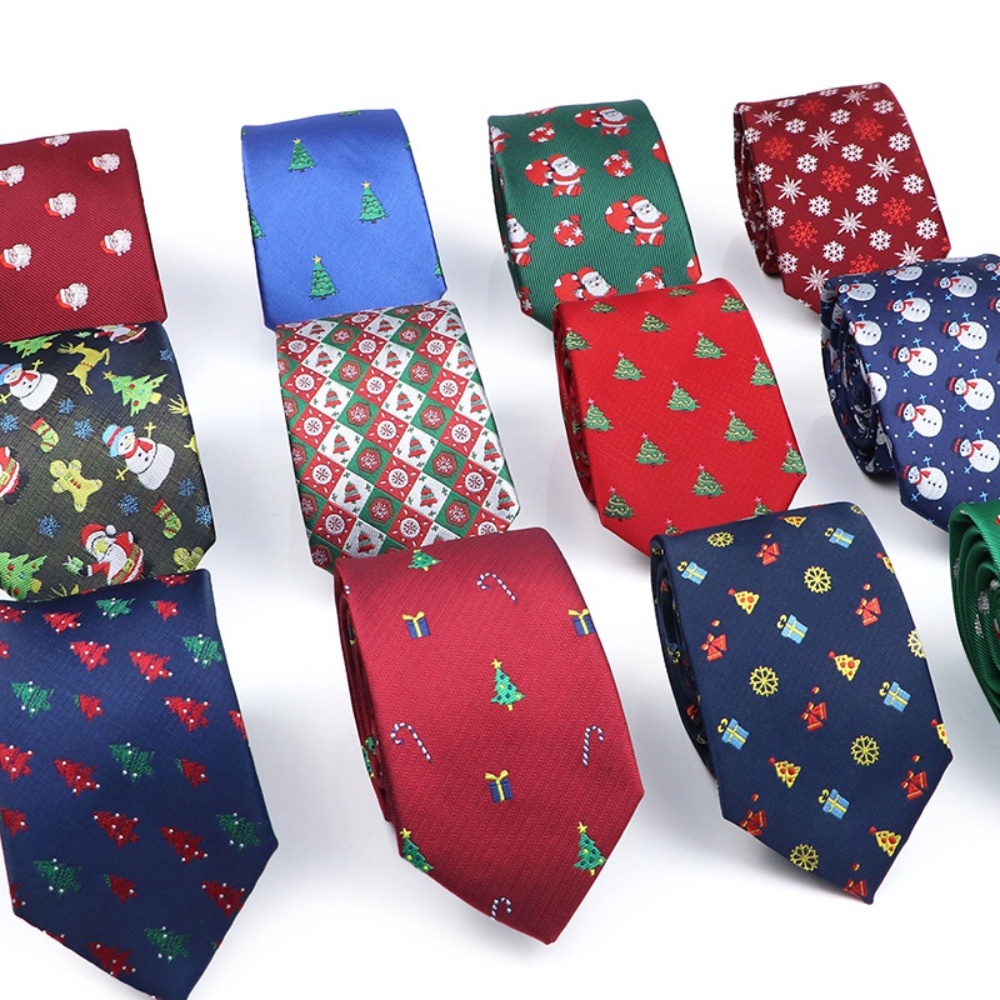 ZONFAZ 7cm Christmas Silk Neckties For Men Red Green Blue Printed Ties ...