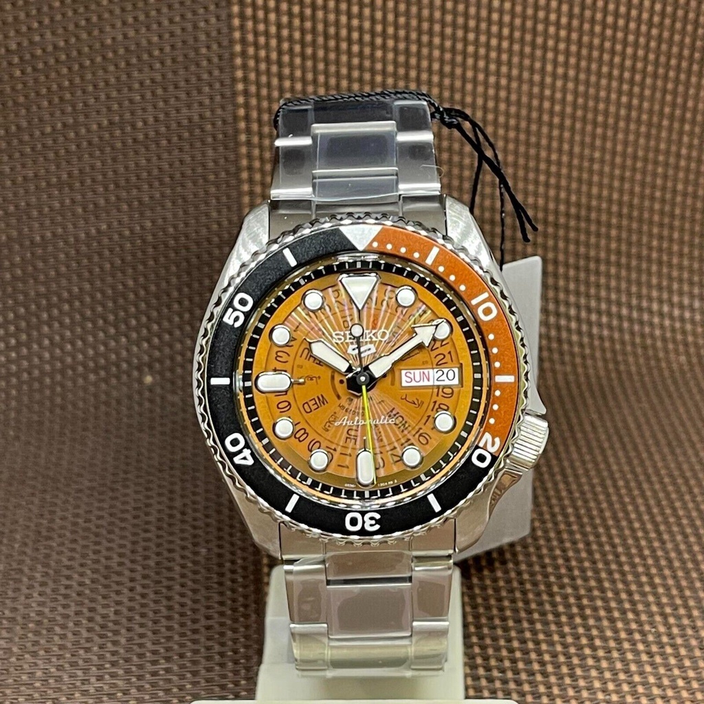 Seiko 5 Sports SRPJ47K1 SKX Sport Style Orange Skeleton Dial Automatic ...