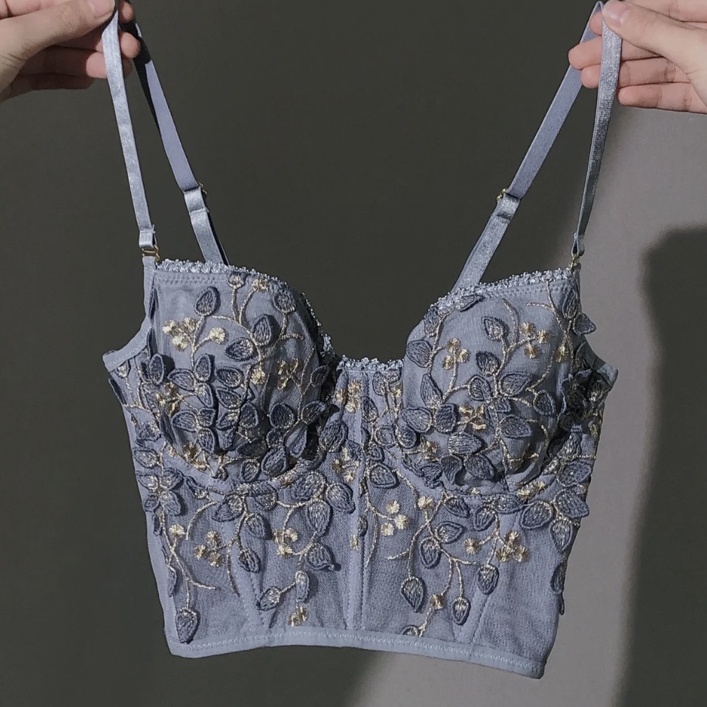 Fashion Embroidery Corset Sexy Girl Bra Panties Anti Sagging Push Up