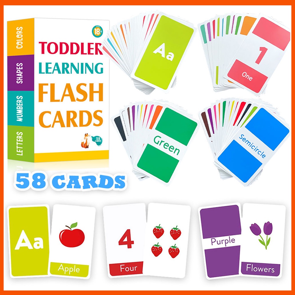 Kids Educational Flashcards 58 pcs ABC number fruit animals color ang ...