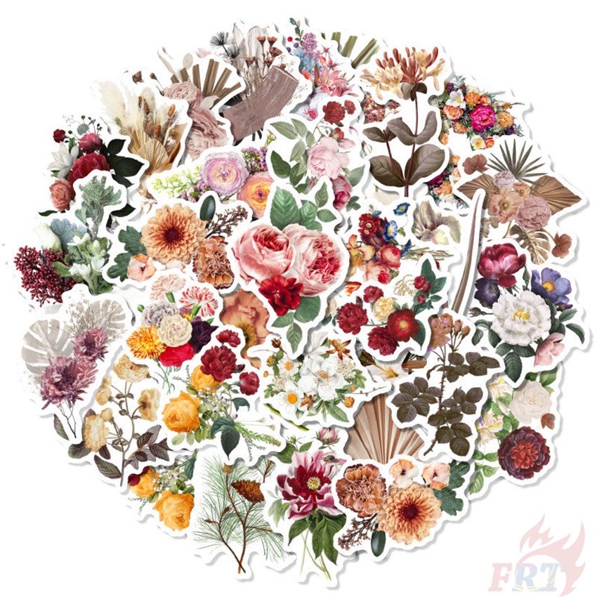 40Pcs/Set Vintage Flowers Stickers DIY Waterproof Decals Stickers for ...