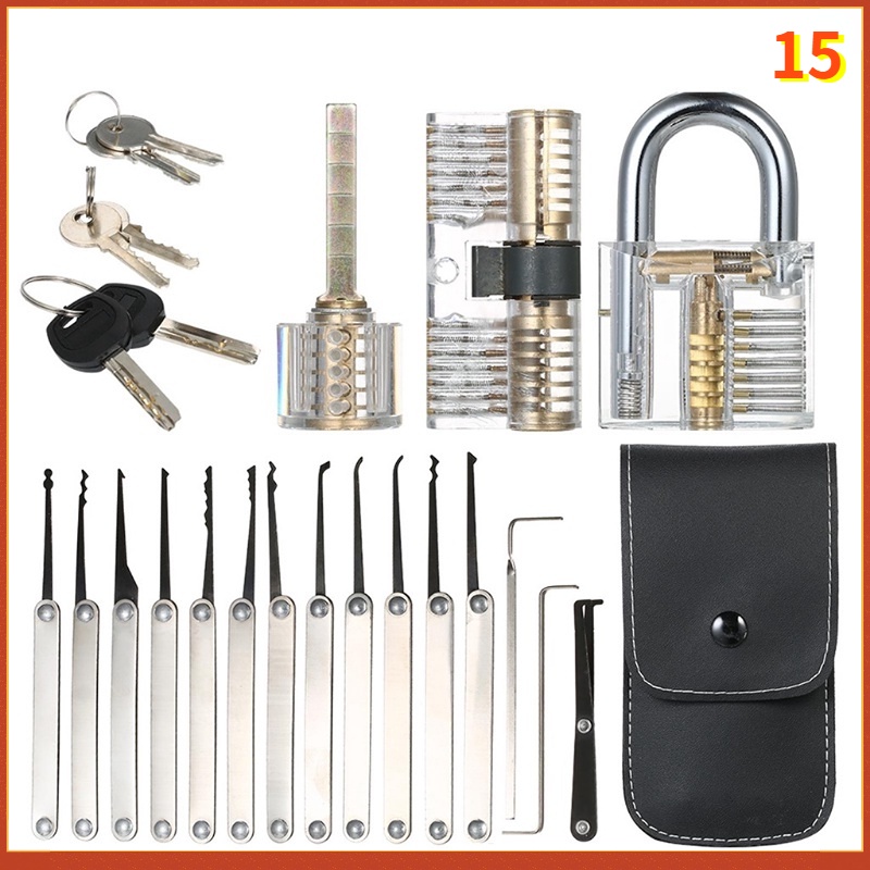 15 Pieces Lock Set Locksmith Tools Tension Practice Training Kit with 3 ...
