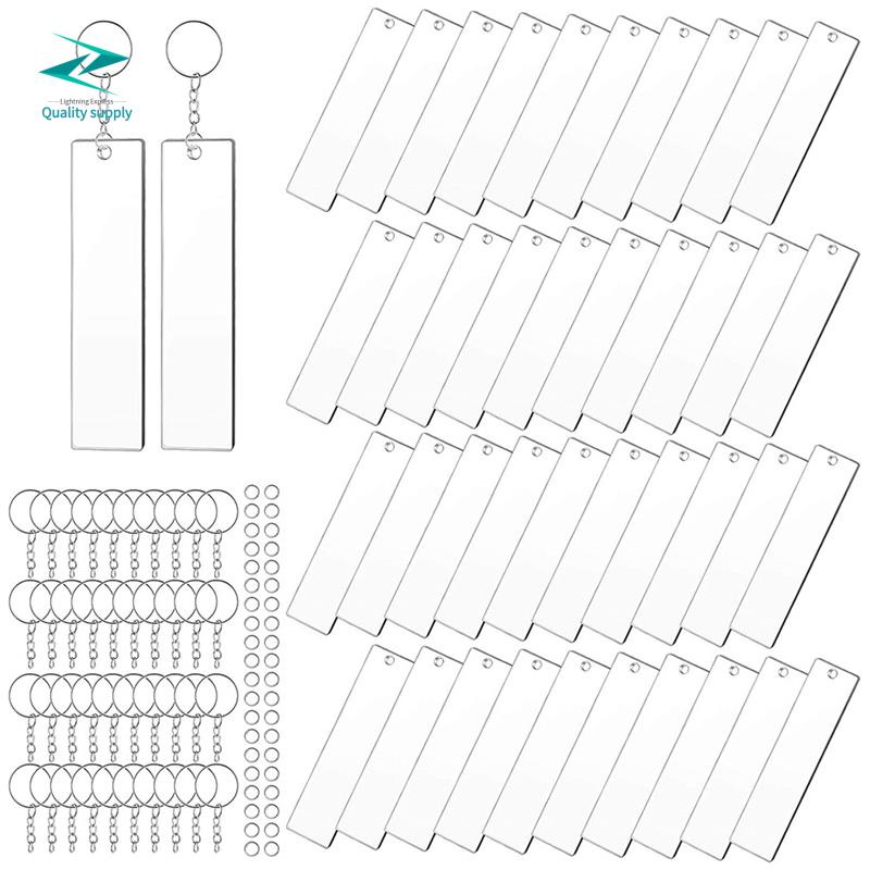 120 Pieces Rectangle Acrylic Key Chain Blank Transparent Acrylic ...