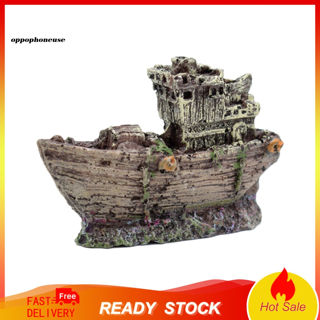 OPPO Fish Tank Mini Sunken Ship Resin Boat Model Aquarium Landscaping ...