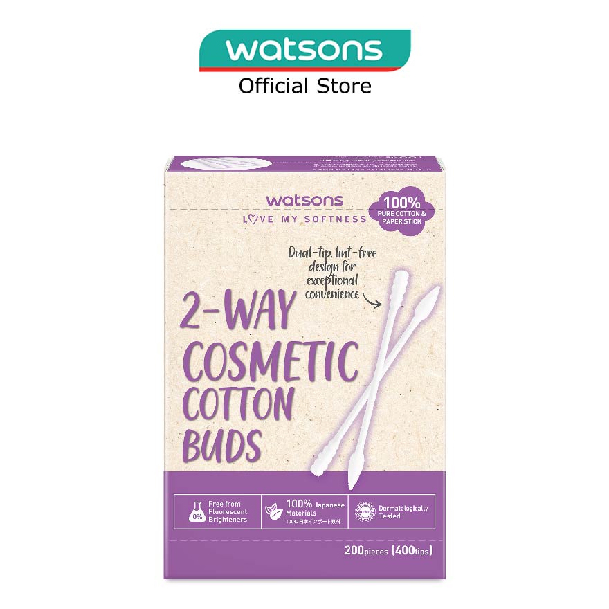 WATSONS 2-way Cosmetic Cotton Buds (Dual Tip, lint-free Design, 100% Pure Cotton from Japan ...