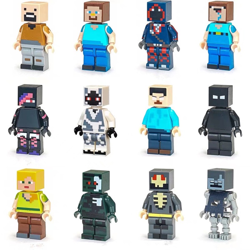 6pcs/set Minecraft Minifigure Steve Enderman Assembled Block Toys ...