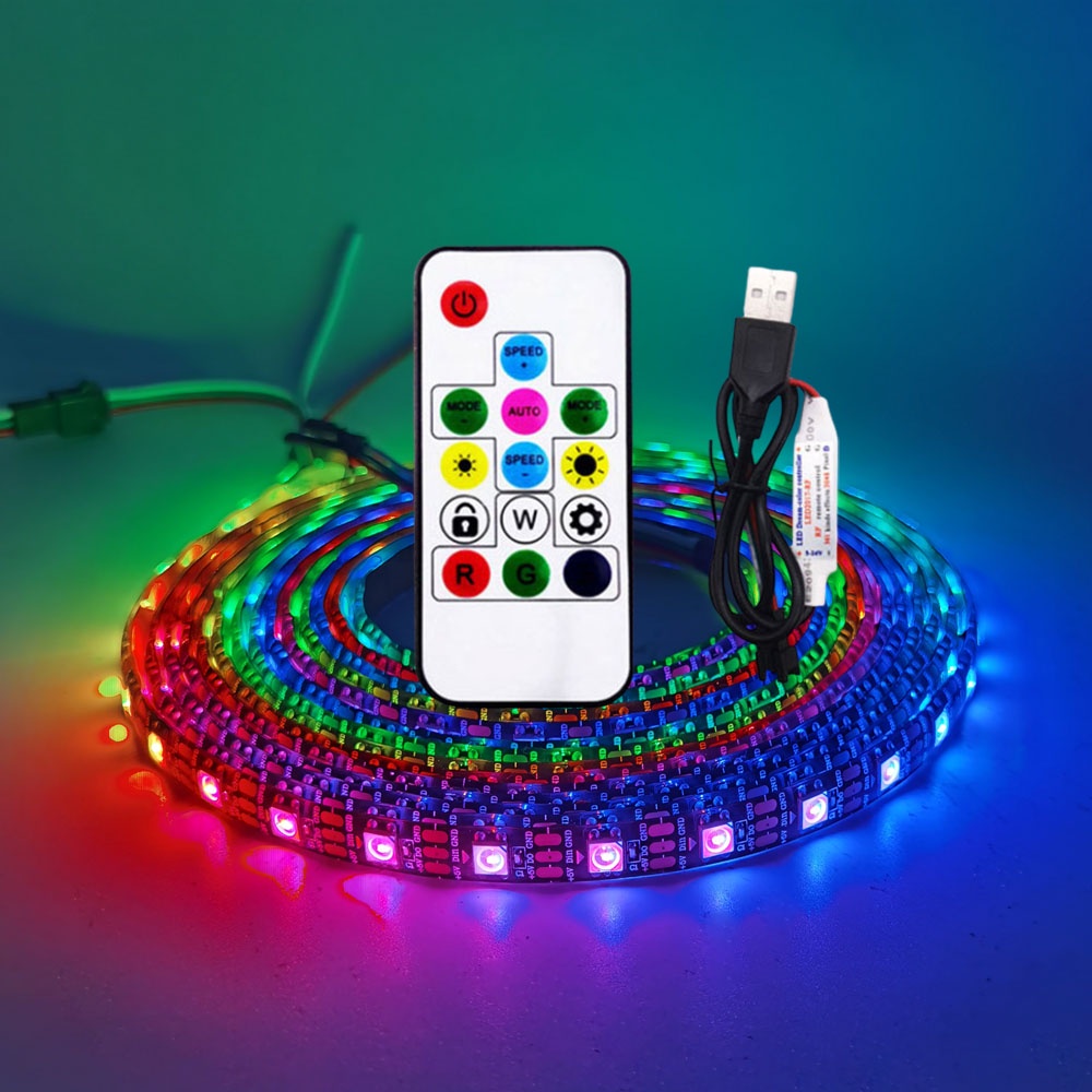 5V USB LED Strip RGB WS2812 WS2812B Addressable Pixel Tape 14Keys ...