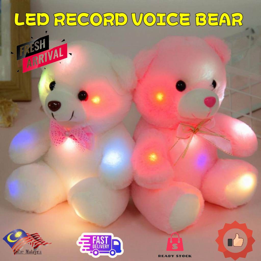 New LED RECORD Teddy Bear Patung Beruang Comel Soft Plush Light ...