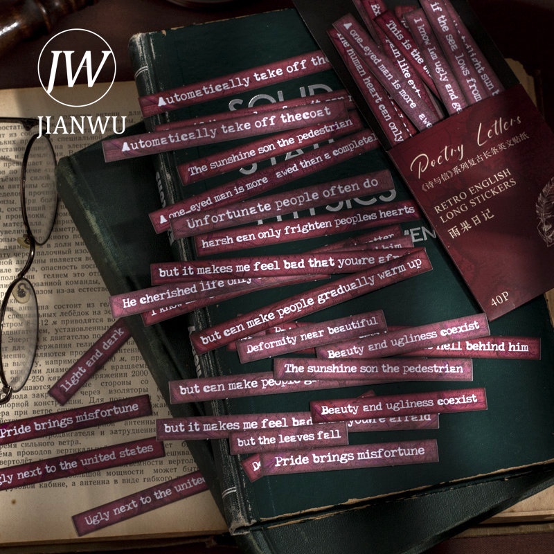 JIANWU 40 Sheets Poetry and Letter Series Vintage Dual Material Strip ...