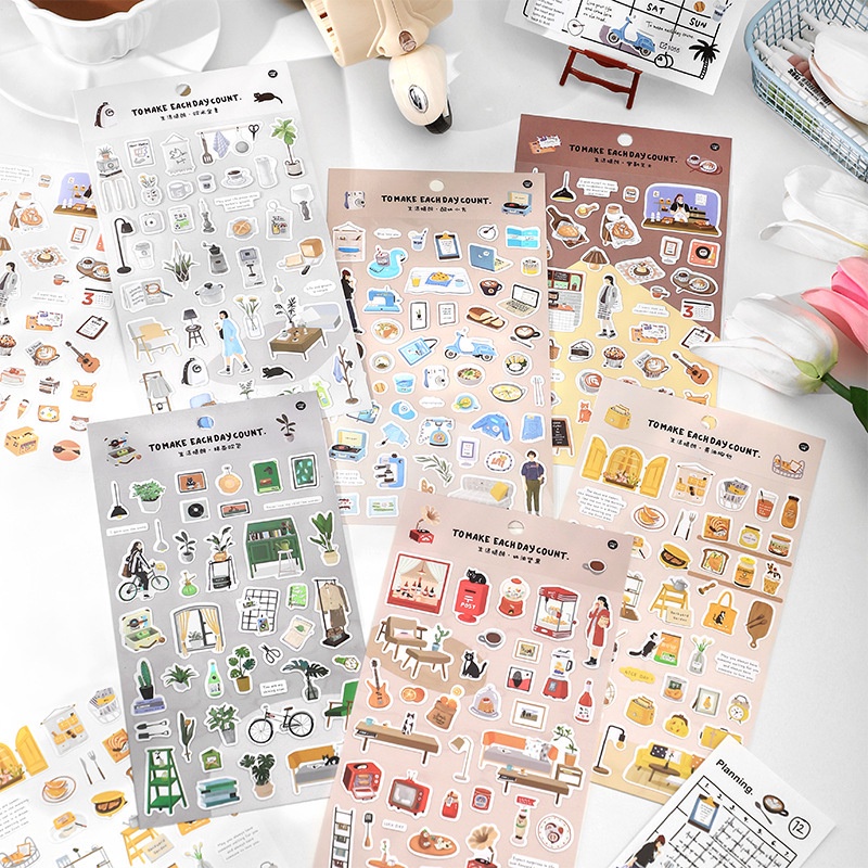 MOHAMM 1 Sheet Simple Small Pattern Home Life Sticker Daily Stationery ...