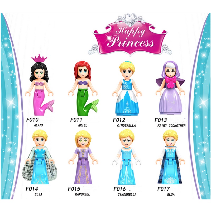 Minifigures Elsa Alana Rapunzel Fairy Godmother Ariel Cinderella ...