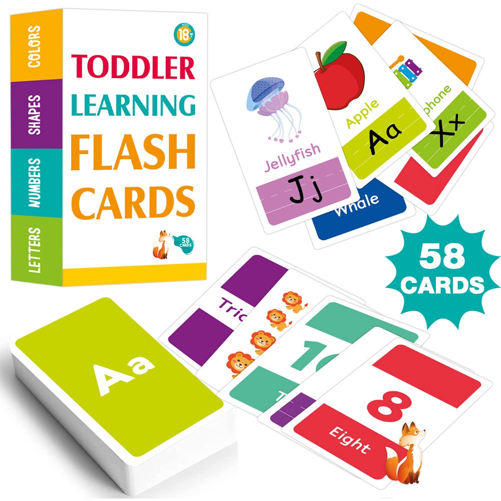 58 Cards Alphabet Flash Cards for Kids 3-6 Years Colors Number Shapes ...