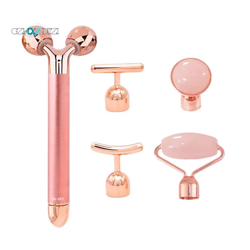 5-In-1 24K Gold Beauty Bar Face Massager Electric Rose Quartz 3D Roller ...