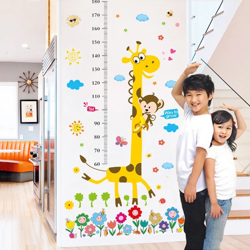 Cartoon Animal Height Measure Wall Stickers Kids Room Growth Chart ...