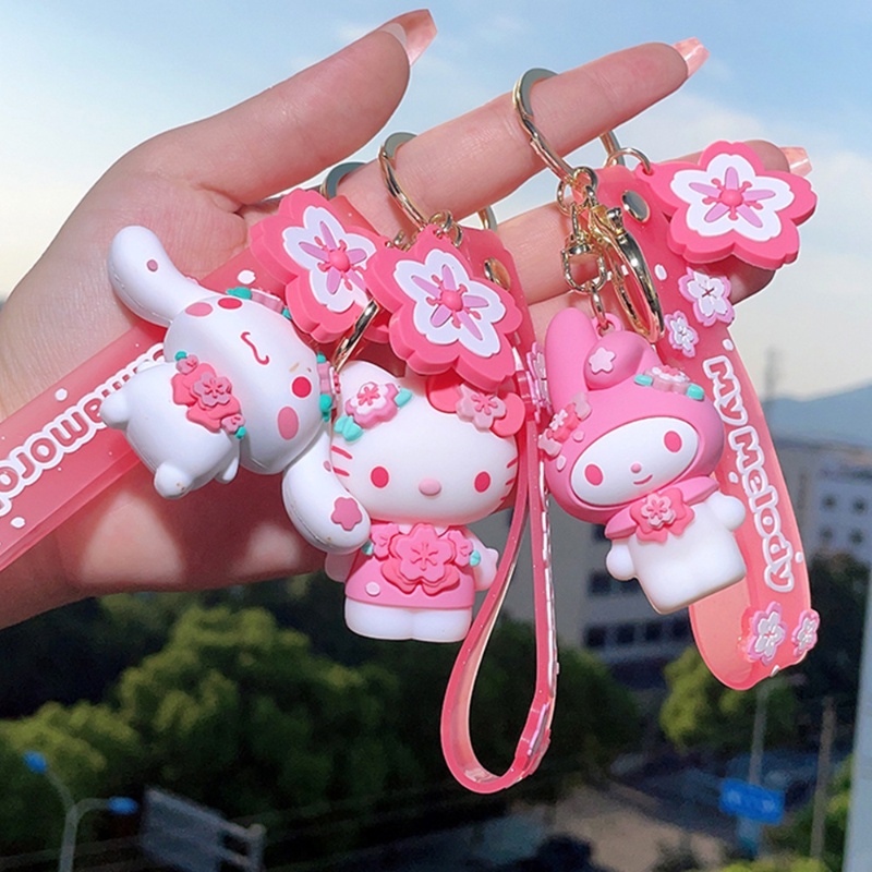 Sanrio Cartoon Cute Keychain Cherry Blossoms HelloKitty Kuromi Cinnamon ...