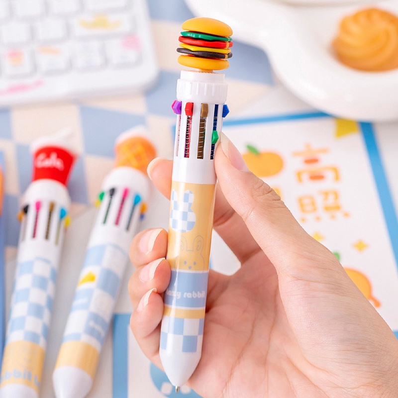 New Ten-Colour Ballpoint Pen Scribble Pressing Pen Cute Fast Food Fries ...