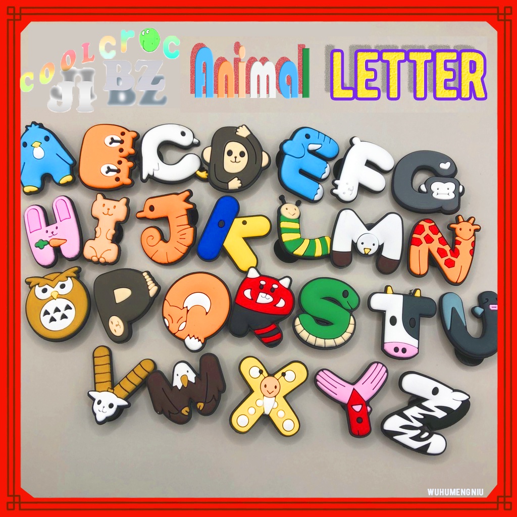A-Z Cute Animal Letters Crocs Jibbitz Charms Cartoon Alphabets Shoe ...