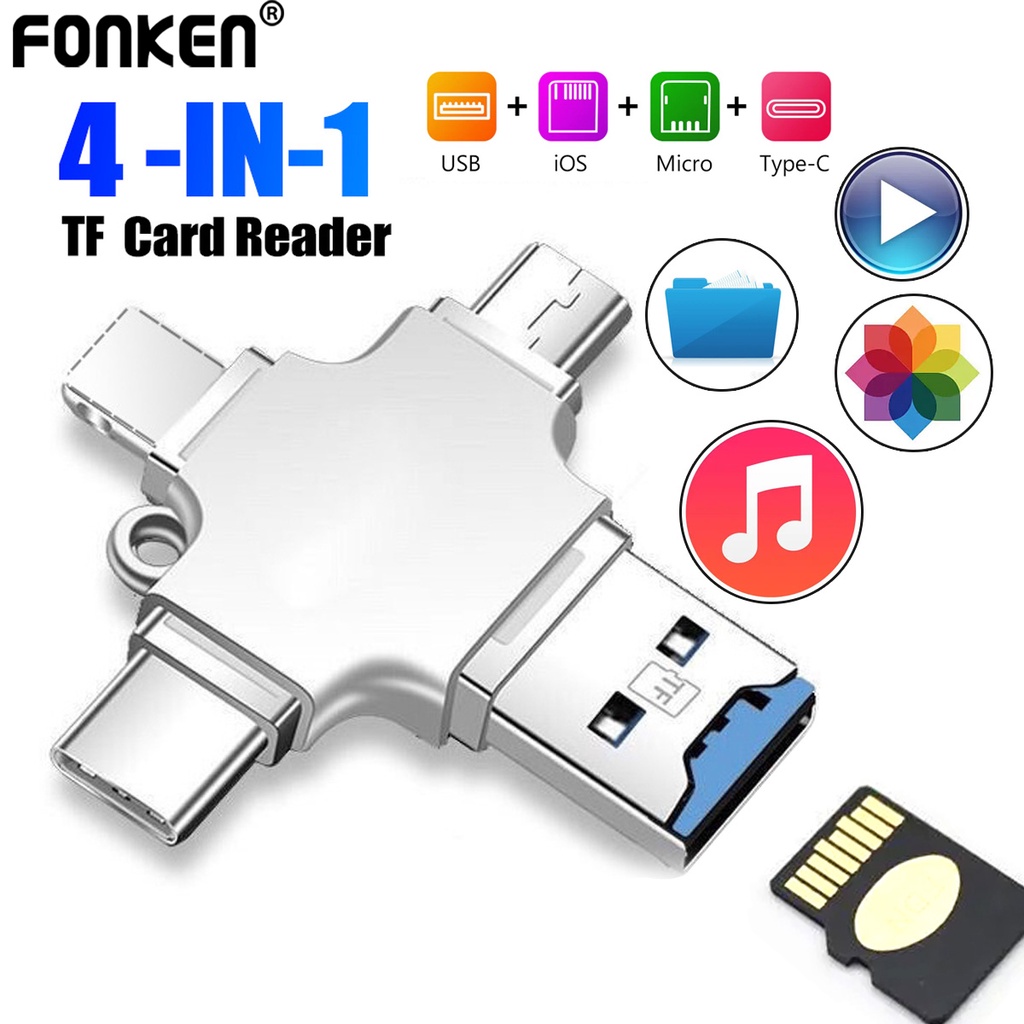 Fonken 4 In 1 TF Card Reader Micro USB Adapter USB 3.0 Type C Card ...