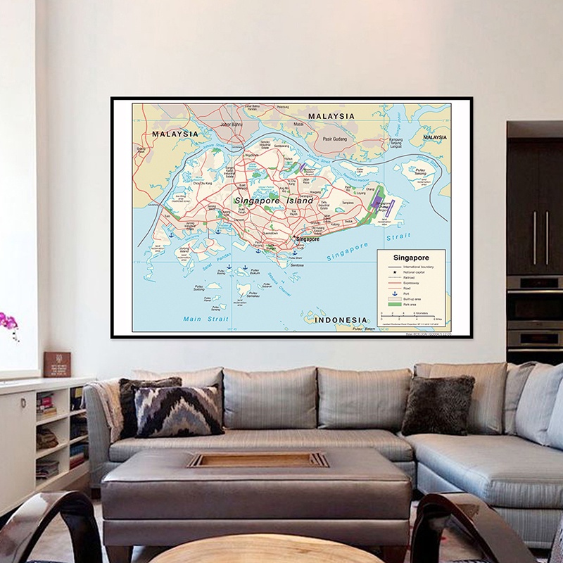 POSSBAY Singapore Map in English - Topography & Ports Map Canvas ...