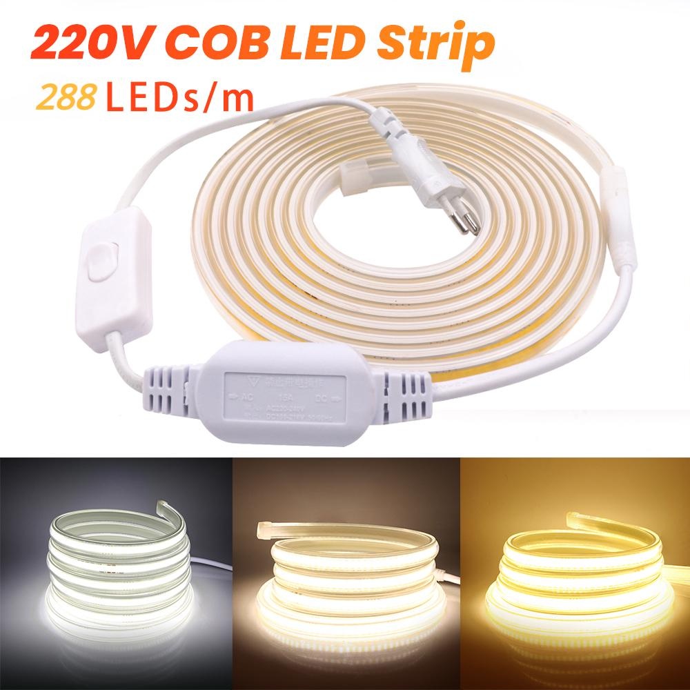AC 220V COB LED Strip Light Super Bright 288LEDs/m Waterproof Outdoor ...