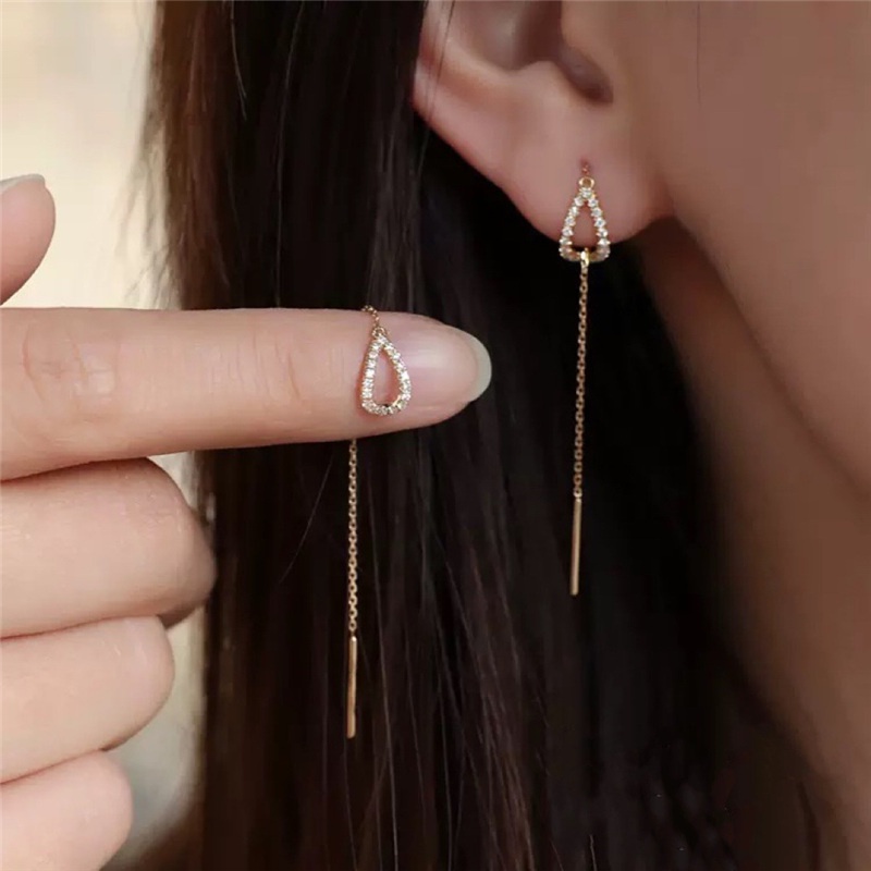 Drop Ear Line Long Hanging Earrings For Women Rose Gold Color Zircon ...