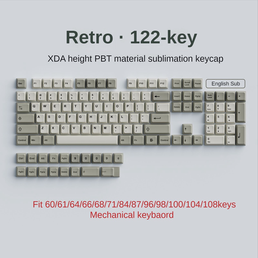 Thermal sublimation key cap retro Theme white grey color matching theme ...