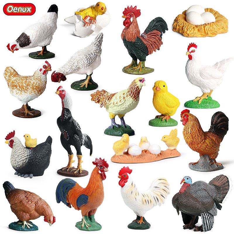 Poultry Rooster Hen Chicken Cock Turkey Farm Animals Model Action ...