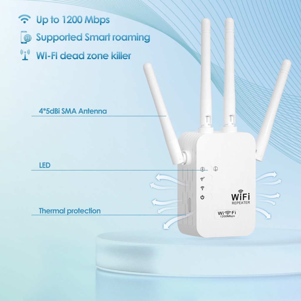5 Ghz WIFI Extender Wireless Wi-Fi Booster Repeater 1200Mbps Network Amplifier 802.11ac Long ...