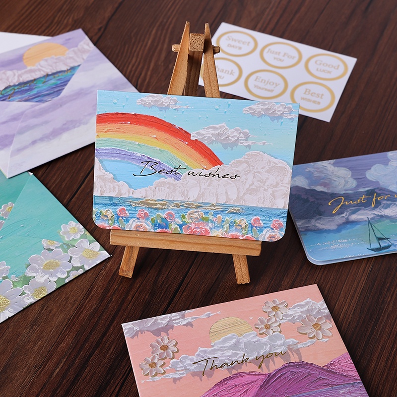 6 Pcs Beautiful Scenery Oil Painting Greeting Cards Holiday Bronzing ...