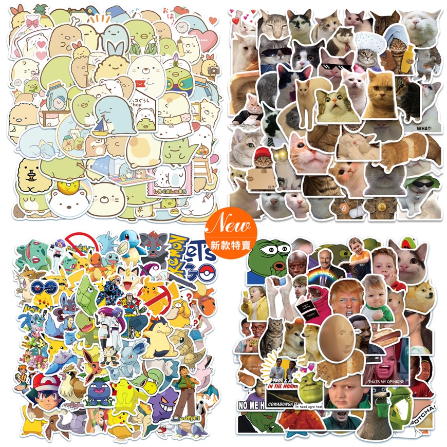 50pcs Cute Sumikko Gurashi Pokemon Funny Cat Meme Waterproof Pvc