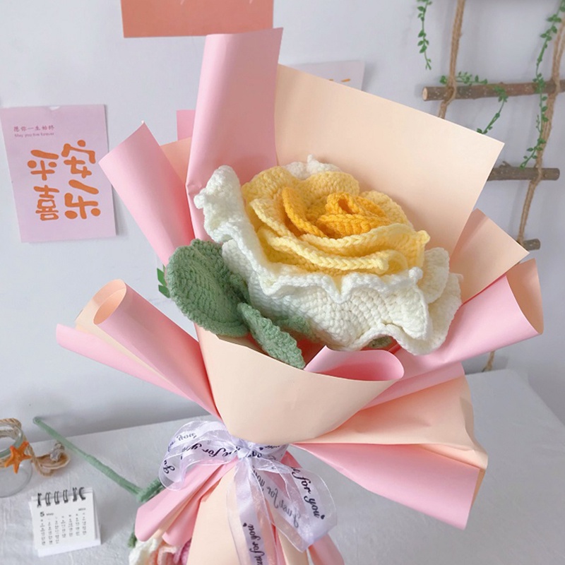 DIY Rose Crochet Flower Hand-made Rose Flower Mother's Day Home Desktop ...