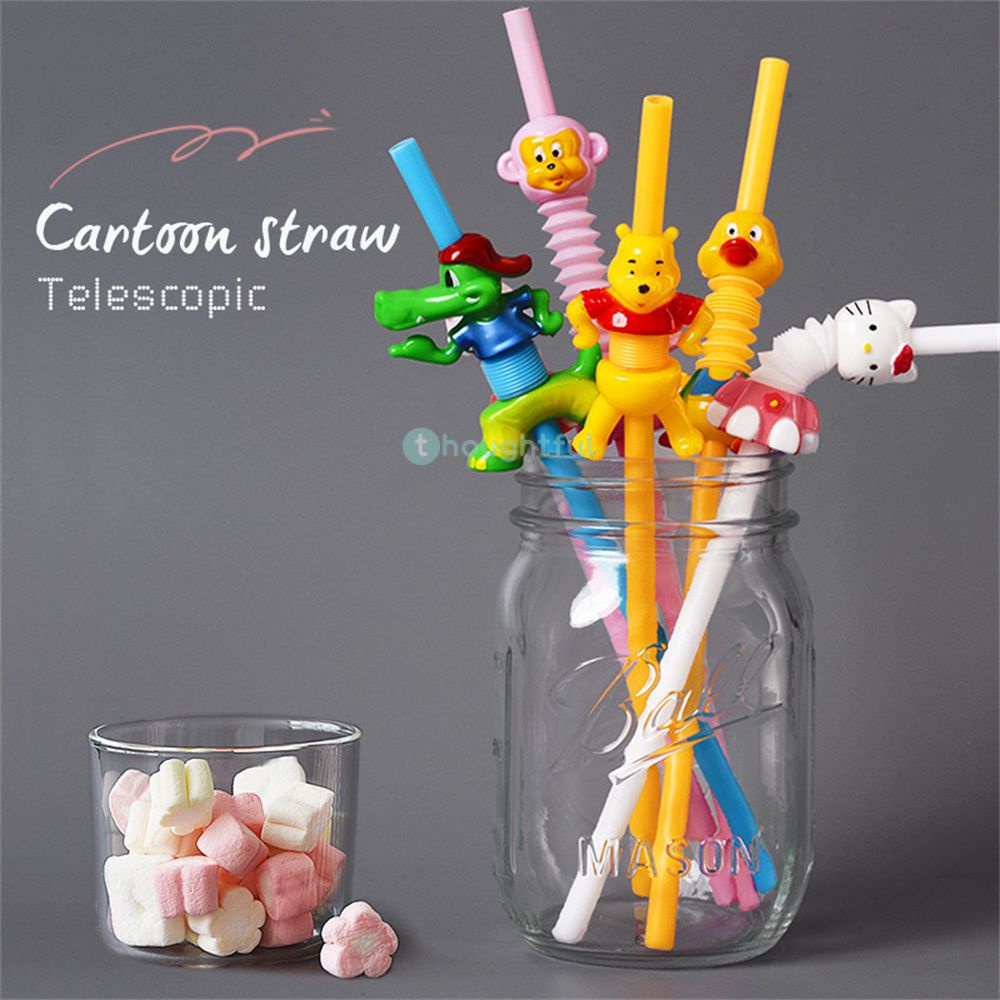 22CM Reusable Straws Cartoon Smoothie Straw Anime Figure KT Cat Pooh ...