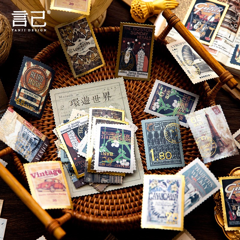 40 Pcs Vintage Postage Stamp Stickers Aesthetic Retro Deco Paper ...