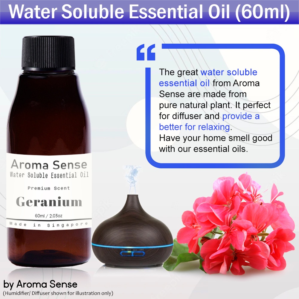 Aroma Sense Geranium Water Soluble Essential Oil (60ml) Fresh & Long ...