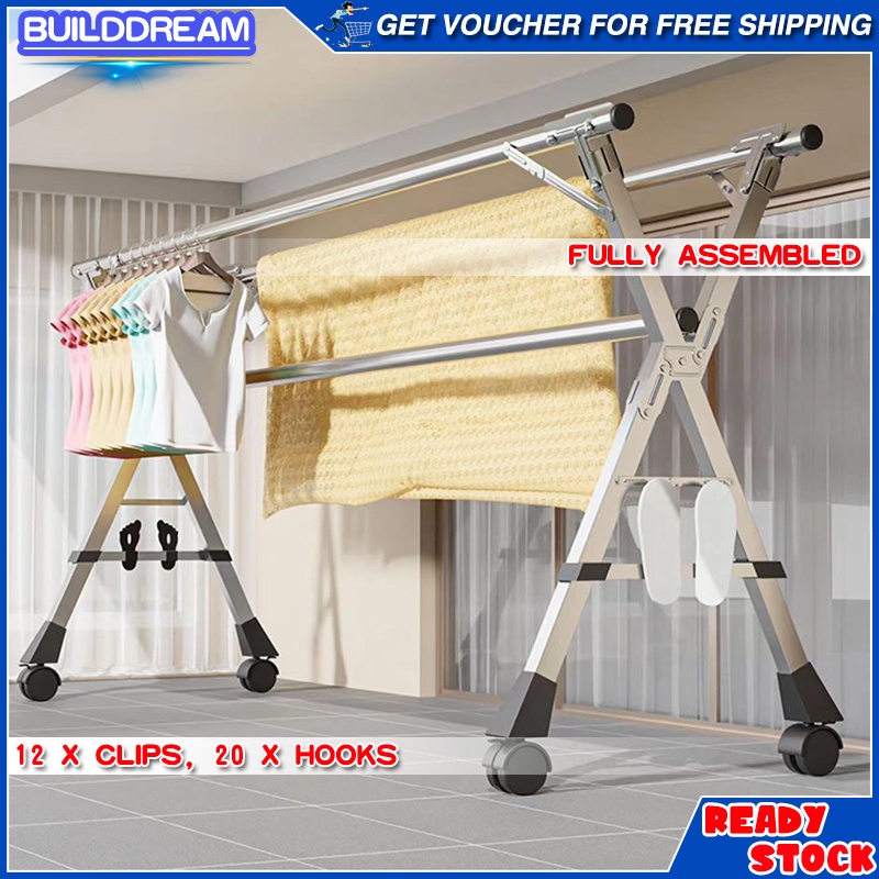 Fully Folded Extendable Clothes Drying Rack with Wheels | 2/3-pole ...