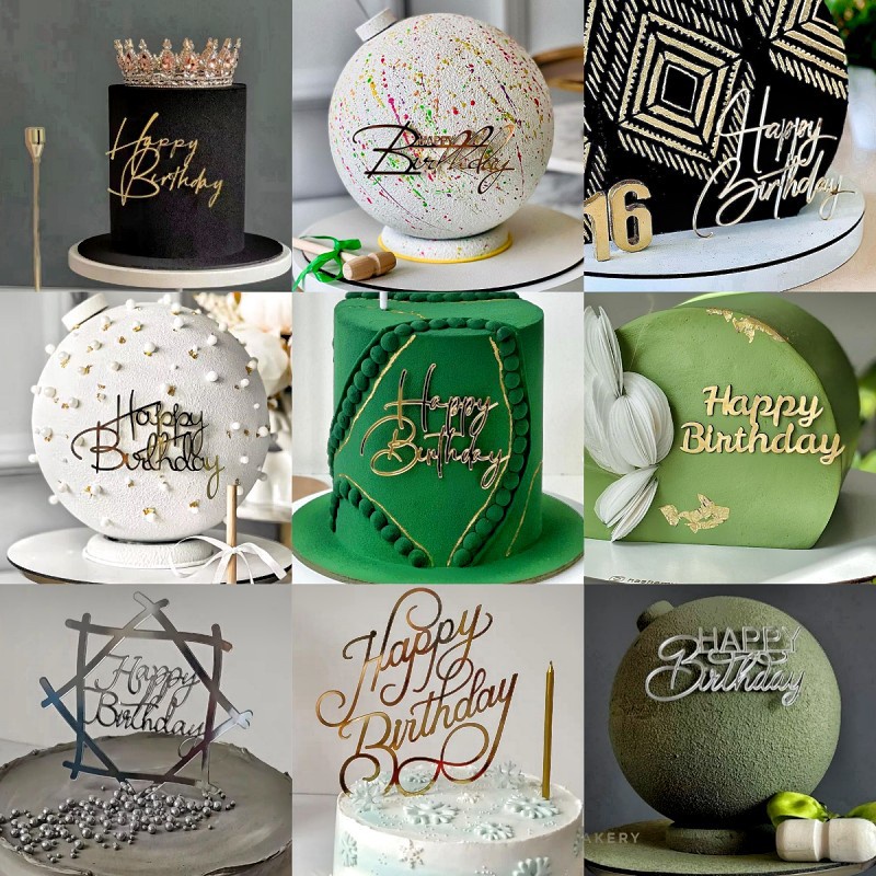 New Design Side Happy Birthday Cake Topper Gold Acrylic Birthday ...