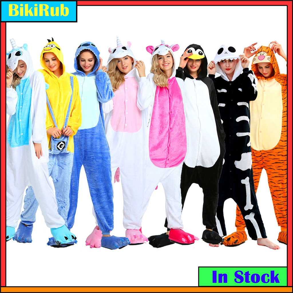 Kigurumi Unicorn Stitch Pikachu Skeleton Minion Cartoon Flannel Pajamas Women Men Sleepwear ...