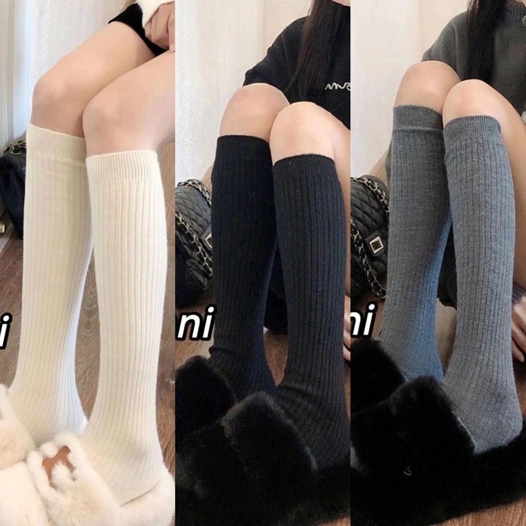 Winter Solid Color Women's Socks Thickened Warm Women's Socks Striped ...