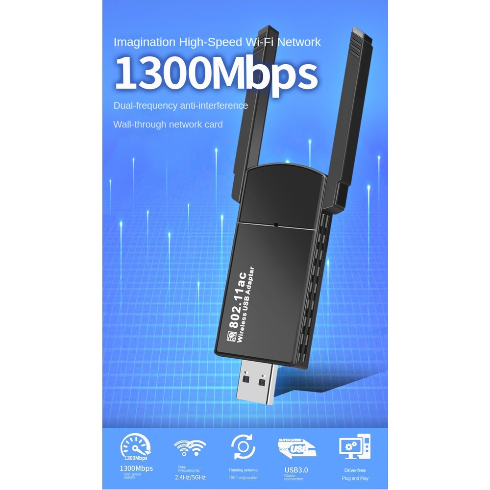 1800M USB WIFI 6 Adapter Dual Antenna 1300M Network Card AX1800 Dual Band 2.4G 5G WiFi Adapter ...