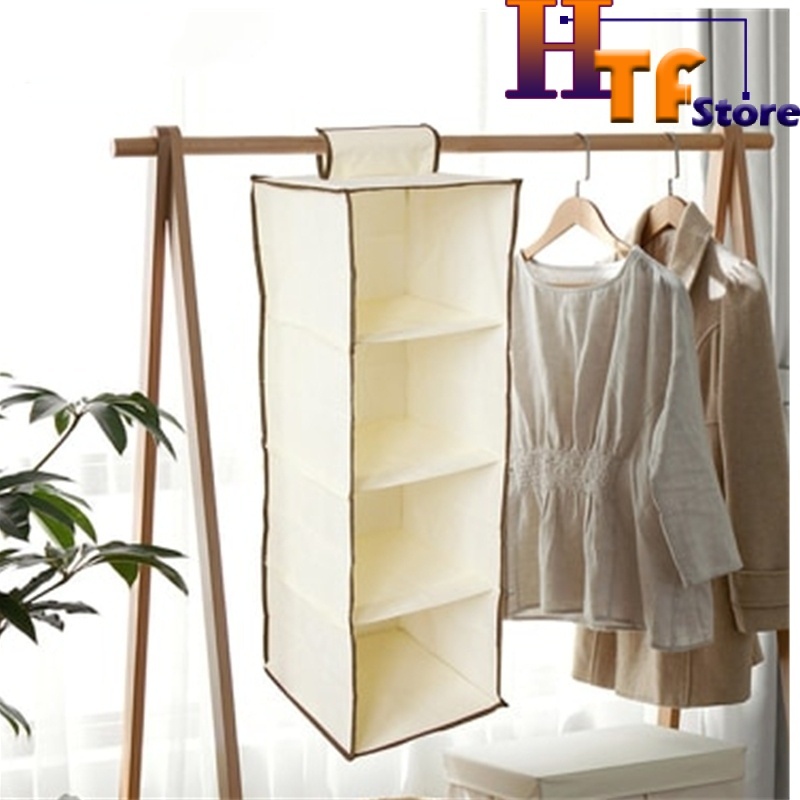 4 Shelf Hanging Closet Organizer Storage Box Pockets Shelves Wardrobe ...