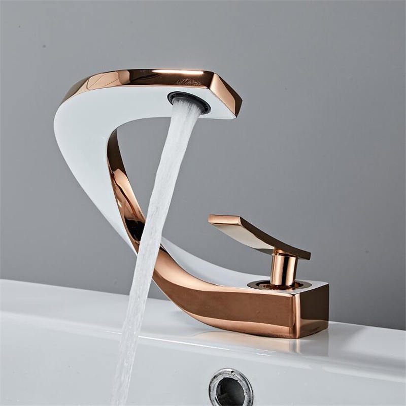 Bathroom Faucet Solid Brass Rose Gold White Bathroom Basin Faucet Cold