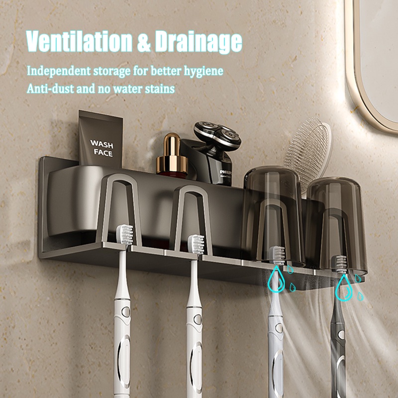 [SG Stock]Bathroom wall-mounted toothbrush holder Metal toothbrush ...
