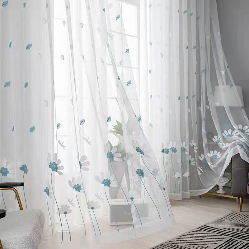 Embroidery Floral White Sheer Curtain for Living room Window ...