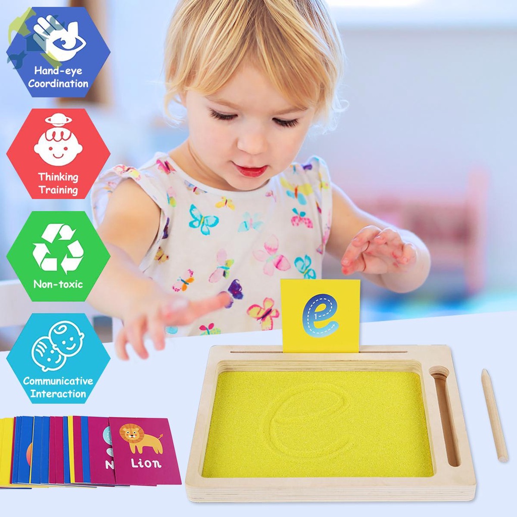 Montessori Sand Tray Toys Wooden Sand Scraping Box for Writing Letters ...