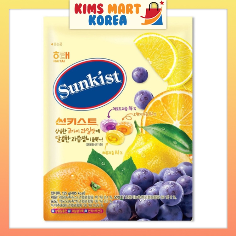 Sunkist Korean Assorted Fruit Candy Filled Fruit Extract Grape, Lemon ...