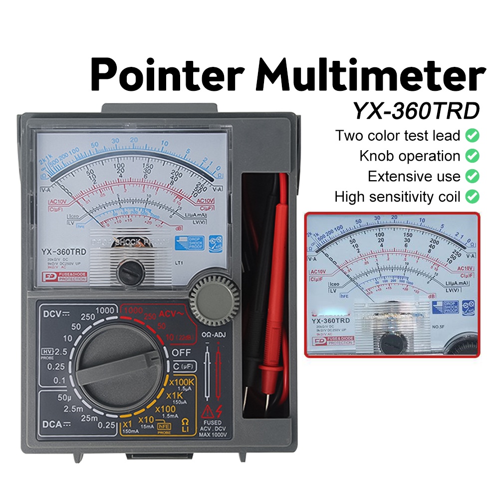 YX360TRD Analog Multimeter ACDC Voltage Current Ohm Testing Tester ...